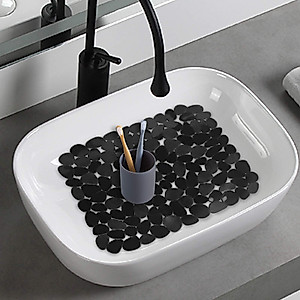 Yiter Kitchen Sink Mats, 2Pcs Adjustable Black PVC Sink Protector Mats for Stainless Steel Sink or Porcelain Sink, Dish Drying Mat for Bathroom Kitchen Sink Countertop, 15.8 x 12 inch