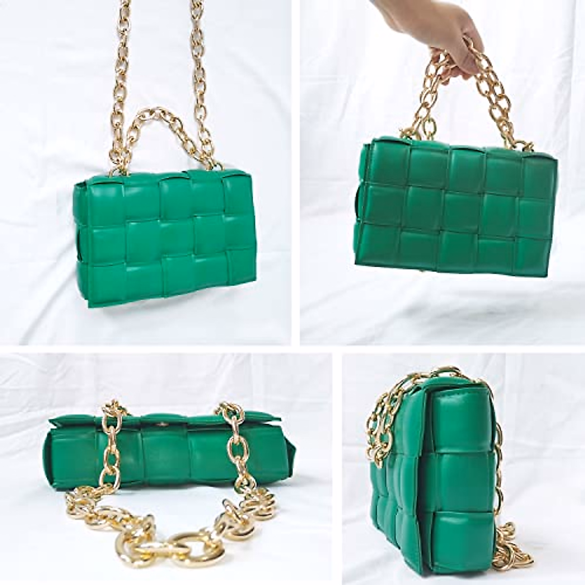 WESNDNE Woven Crossbody Handbag for Women, Small Green Shoulder Purse Clutch Wallet Square Bag (A-green)