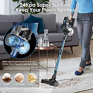 HAIMEEC Cordless Vacuum Cleaner, 6 in 1 Lightweight Stick Vacuum with 24Kpa Powerful Suction 250W Brushless Motor for Pet Hair Carpet Hard Floor Max 50Min Runtime LED Digital Touch Screen,C2