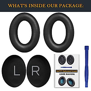 SOULWIT Professional Ear Pads Cushions Replacement for Bose QuietComfort 45 (QC45)/QuietComfort SE (QC SE) Over-Ear Headphones, Earpads with Softer Protein Leather, Noise Isolation Foam (Black)