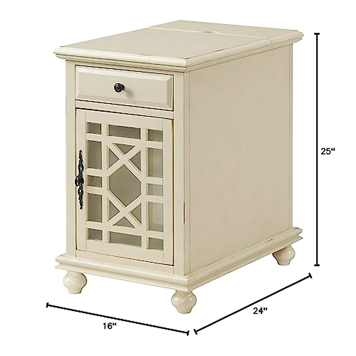 Martin Svensson Home Elegant Chairside End Table with Power, Antique Cream White