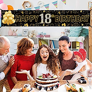 Pimvimcim Happy 18th Birthday Banner Decorations for Girls Boys - Large 18th Birthday Party Sign Backdrop - Gold 18 Year Old Birthday Party Decorations Supplies Background(9.8x1.6ft)