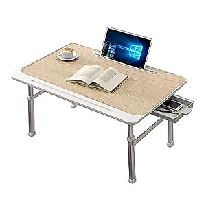 GEIRONV Movable Computer Desk, with Drawers Bedroom Dormitory Multifunctional Folding Table Reading Learning Adjustable Lifting Table (Color : Yellow, Size : 60x40CM)