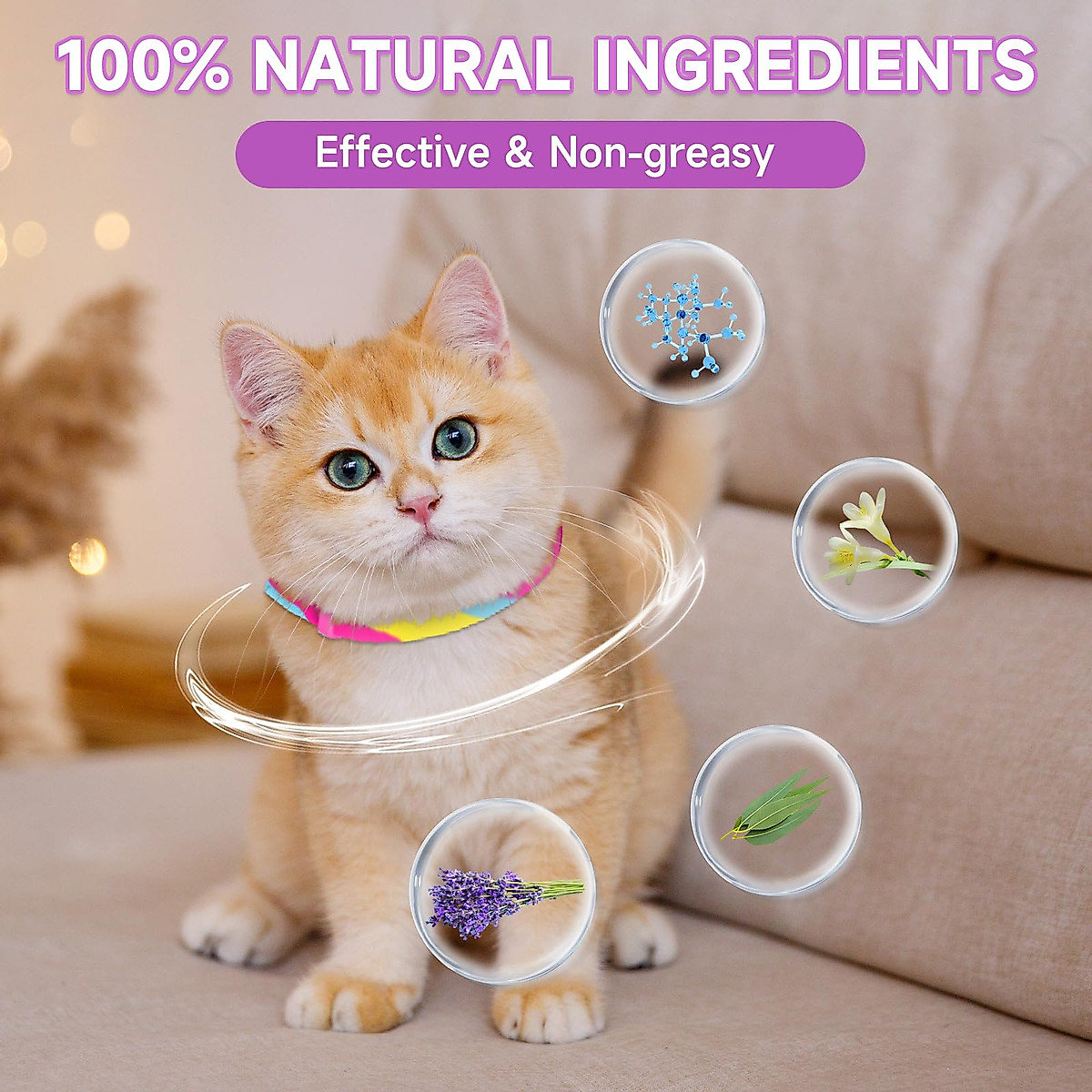 Woyamay 4 Pack Calming Collar for Cats, Adjustable Cat Calming Collar for Cat Anxiety Relief, Cat Pheromones Collar, Water-Resistant & Breakaway Calming Cat Collars, Long-Lasting 60 Days, Iridescent