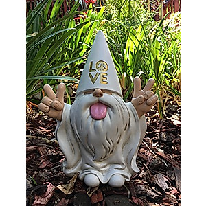 GlitZGlam Rocker Gnome – “George” – Peace and Love - This Gnome Brings Peace and Love to All and Your Fairy Garden and Gnome Garden 10 Inches Tall Garden Gnome Figurine