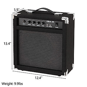 Ktaxon 30Watt Electric Bass Amp with Retractable Handle, Practice & Performance Bass Guitar Amplifier W/ 8" Speaker, 4 Buttons, 1/8" Auxiliary Input - Black