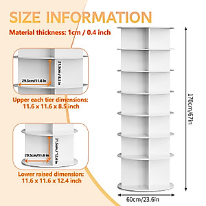 GOOFCXO 7 Tier Rotating Shoe Rack Tower, 360° Revolving Free Standing Shoe Organizer High Bottom Design Shoe Tower Spinning Storage Lazy Susan Multifunctional Rotate Shoes Closet Organization (White)