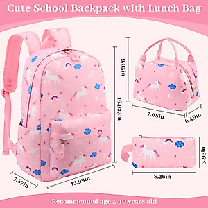 SCIONE Cute School Backpack for Girls, Teens School Bag with USB Charging Port Water-Resistant Pink Canvas Bookbag, Preschool Daypack Elementary BackBag, Back to Shool Supplies Gifts for Kids