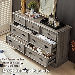 HEGGOOE 7 Drawers Dresser Chests for Bedroom, Wood Rustic Tall Chest of Drawers, Dressers Organizer for Bedroom, TV Stand Storage Chest with Antique Handles for Living Room, Hallway, Entryway