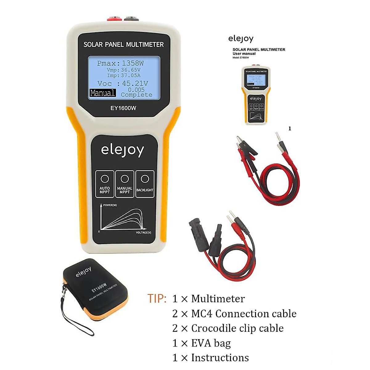 Upgrade 1600W Solar Panel Tester MPPT Photovoltaic Panel Multimeter Upgraded EY-1600W with Ultra Clear LCD Display, Smart MPPT Tools for Testing Solar PV Panel Data and Troubleshooting (EY-1600W)…
