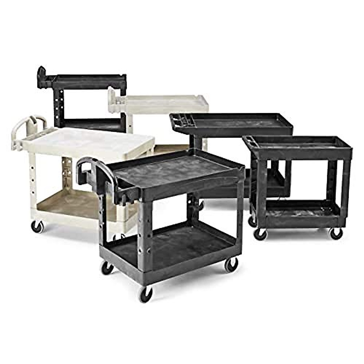 Rubbermaid Commercial Products 2-Shelf Utility/Service Cart, Medium, Lipped Shelves, Storage Handle, 500 lbs. Capacity, for Warehouse/Garage/Cleaning/Manufacturing (FG452089BLA) ,Black