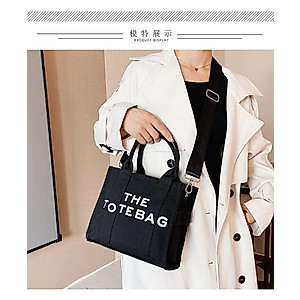 Women Tote Bag Large Shoulder Bag Fashion Crossbody Bag Large capacity vintage letter canvas tote bag (BIack, Large)