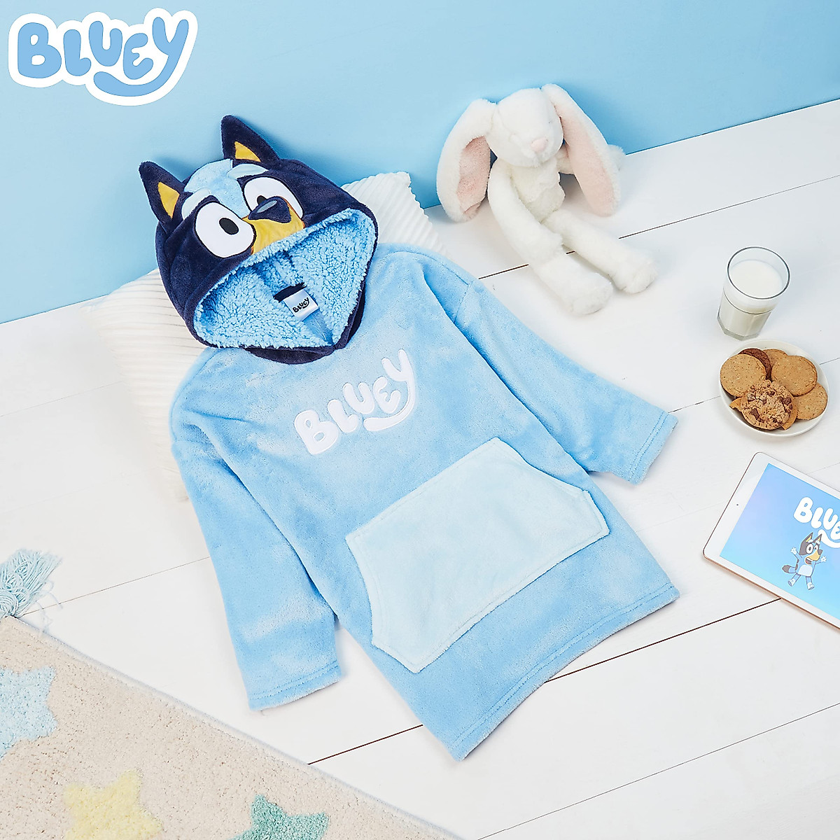 Bluey Girls Fleece Poncho - Cosy Fleece Oversized Hoodies for Kids (Blue/Navy, 4-6 Years)