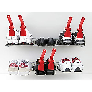 Home-X Shoe Helpers, Ergonomic Easy Shoe Helpers with Curved Handles for Pulling Shoes On, One Size Fits All, Durable Plastic for Multiple Uses, Set of 6, 6" L x 1 ¾” W x 1 ¼” H, Red
