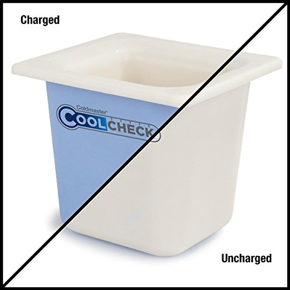 Carlisle FoodService Products CM1104C1402 Coldmaster CoolCheck 6" Deep Sixth-Size Insulated Cold Food Pan, 1.6 Quart, Color Changing, White and Blue