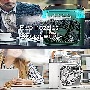 3 in 1 Air Cooler,Mini Portable Air Conditioners Fan with 3-Speeds/5 Humidifier Misting Hole/7 Colors Light,USB Rechargeable,Humidify Air Cooler,Adjustable Wind Direction,For Office Home (White)