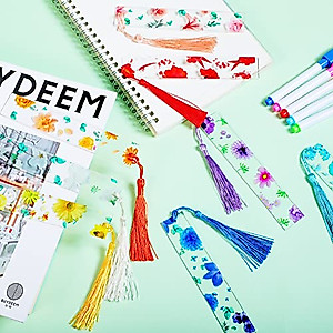 16 Pieces Flower Resin Bookmarks,8 Sets Flower Acrylic Bookmarks,Transparent Floral Bookmarks with Tassels,Floral Resin Bookmarks Colorful Flower Printing Bookmarks for Women Teacher Kids Book Lovers
