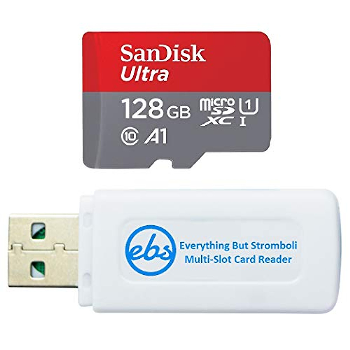 SanDisk MicroSDXC 128GB Ultra Memory Card Works with Motorola Phone Moto G51, Moto E30, Moto G Pure (SDSQUA4-128G-GN6MN) UHS-I C10 A1 Bundle with 1 Everything But Stromboli MicroSDXC & SD Card Reader