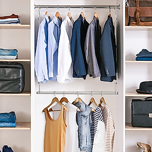 STARTOSTAR Closet Hanging Rod, Width and Height Adjustable Closet Extender Hanging Rod, Closet Hanging Organizer, Stainless Steel Double Closet Rod, Space-Saving Clothes Hanging Bar -1 Pack