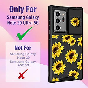 Funermei (2in1 for Samsung Galaxy Note 20 Ultra Case for Women Sunflower Cute Girls Phone Cover Floral Flower Girly Aesthetic Sun Flower Design with Camera Cover+Ring Funda for Note 20 Ultra Case 5G