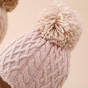 Baby Winter Beanies Cold Weather Hats Knitted Wool Pompom Hat Ear Flap Fleece Lined Beanie Hat for Newborn Baby 0-24M