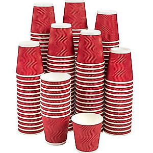 NYHI Set of 150 Ripple Insulated Red 12-oz Paper Cups – Coffee/Tea Hot Cups | Recyclable |3-Layer Rippled Wall For Better Insulation | Perfect for Cappuccino, Hot Cocoa, or Iced Drinks