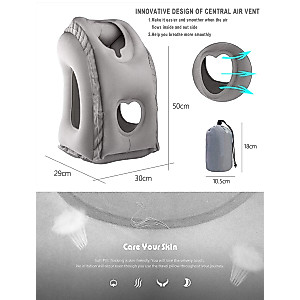 Inflatable Travel Pillow for Airplane, inflatable Neck Air Pillow for Sleeping to Avoid Neck and Shoulder Pain, Comfortably Support Head, Neck and Lumbar, Used for Airplane, Car, Bus and Office (Grey)