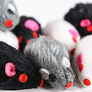 Penn-Plax Play Fur Mice Cat Toys | Mixed Bag of 12 Play Mice with Rattling Sounds | 3 Color Variety Pack - CAT531, Black and White