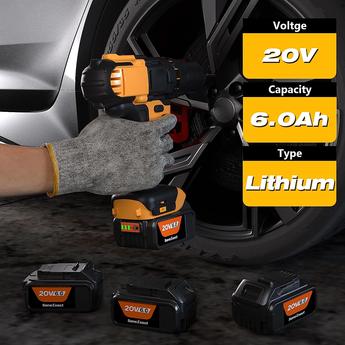 SaneExact [4 Pack] 20V 6.0Ah Replacement Battery for Dewalt 20V Max Batteries Compatible with Original Charger and DCD/DCF/DCG/DCS Series Cordless Power Tools DCB206 (4 PC)