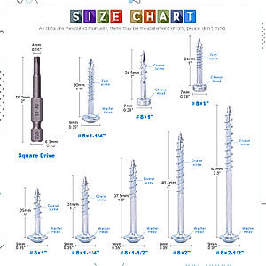 Glarks 280Pcs #8x1-1/2'' Pocket Hole Screws Zinc Coated Square Drive Self Tapping Coarse Thread Wood Screws for Wood and Sheet Metal (#8x1-1/2'' Coarse Thread)
