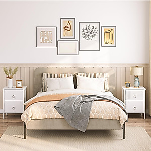 HOOBRO Nightstand, 2 Drawer Dresser for Bedroom, Small Night Stand, Bedside Furniture, End Tables with Fabric Drawer, Side Table for Bedroom, Dorm, White WT82BZ01