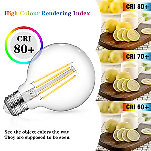 Ascher Vintage G25 LED Globe Light Bulbs, 60 Watt Equivalent, Daylight White 4000K, 750LM, Non-Dimmable, G25 Glass Edison Style for Bathroom Makeup Mirror, Medium E26 Base, Pack of 4