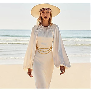 Suyi Skinny Stretch Belt Multilayer Metal Waist Belts Elastic Cinch Waistband for Women 70CM Gold