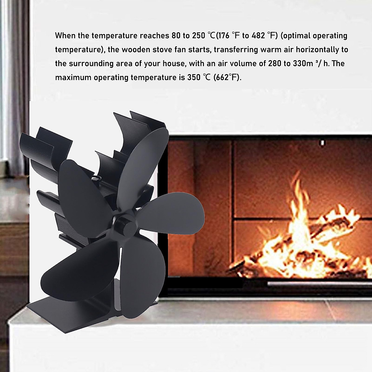 Heat Powered Wood Stove Fan 5 Blade Aluminum Alloy Fireplace Fan Low Noise Strong Heat Dissipation Eco Fan for Home Fireplace