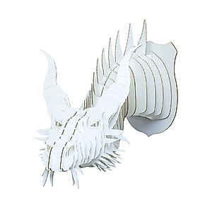 Cardboard Safari Recycled Cardboard Animal Taxidermy Dragon Trophy Head, Nikita White Small