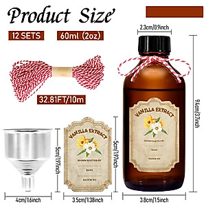 JINSILU 12 Pack 2-Ounce Amber Glass Bottle with Lid for Homemade Vanilla Extract and 12-Piece Vanilla Extract Stickers for Syrup Gifts,vanilla extract bottles (2OZ-12PC)