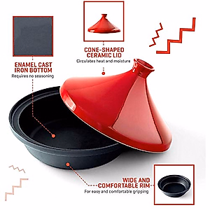 Moroccan tagine Pot Small tagine Bowl Round Ceramic Casserole Clay Pot with lid Heat-Resistant hot Pot earthen Pot Multifunctional cookware for stew Soup A 16 23 cm