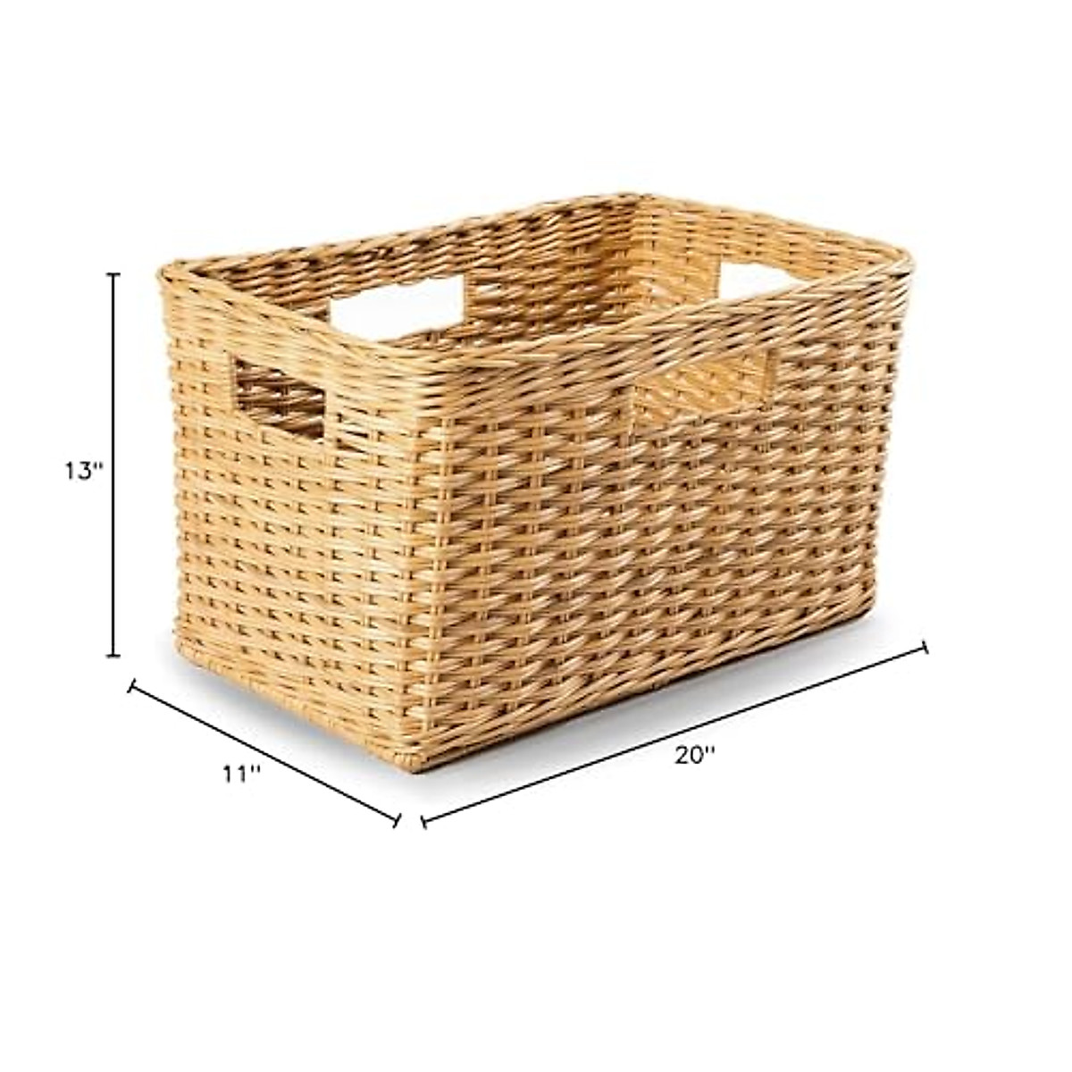 The Basket Lady Tall Rectangular Wicker Storage Basket, Medium, 20 in L x 13 in W x 11 in H, Sandstone