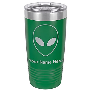 LaserGram 20oz Vacuum Insulated Tumbler Mug, Alien Head, Personalized Engraving Included (Green)