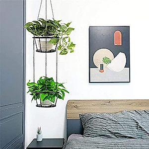 ARTORA 2 Pack Metal Plant Hanger, Modern Plant Hanging Basket Decorative Black Plant Pot Holder Flower Planter Hanging Chain for Balcony Porch Indoor Outdoor Home Decor (Black 2PCS)