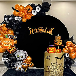 Black Round Backdrop Cover Circle Halloween Photography Party Background 7.2x7.2ft Birthday Backdrop for Halloween Party Baby Shower Decor