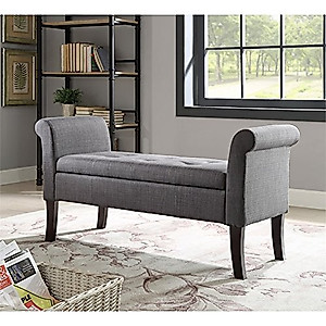 Linon Kadie Storage Wood Upholstered Bench in Gray