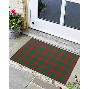Front Door Mat, Non - Slip Absorbent Door Entry Mats, Doormats Indoor/Outdoor Entrance Small Rugs, Green and Red Buffalo Check Merry Christmas Doormat - Easy to Clean Floor Mats for Home 16x24 Inch