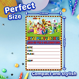 25x Classic Video Game Birthday Invitations – Fill-in Happy Birthday Party Invitations for Kids, 6X4 Inches, Postcard Style