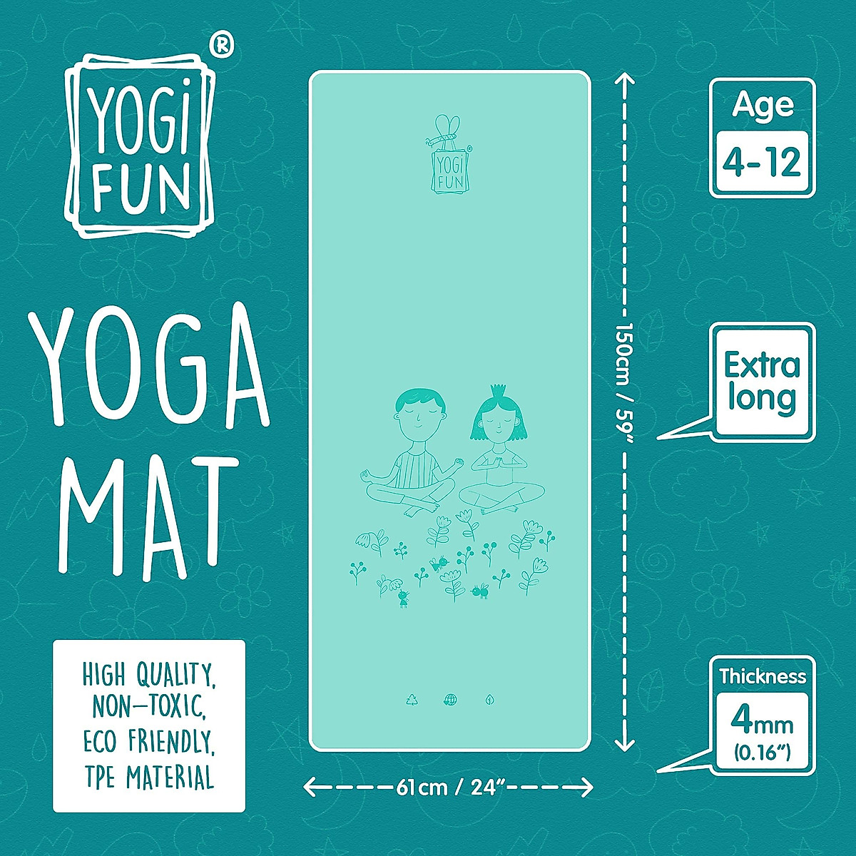 Yogi Fun - Yoga Cards and Yoga Mat, Educational Yoga Cards with Illustrations of Yoga Poses, Yoga Mat Set with Leaflet, Poster, 2 Sequences for Practice with 12 Poses Exercise Mat, Tested and Approved