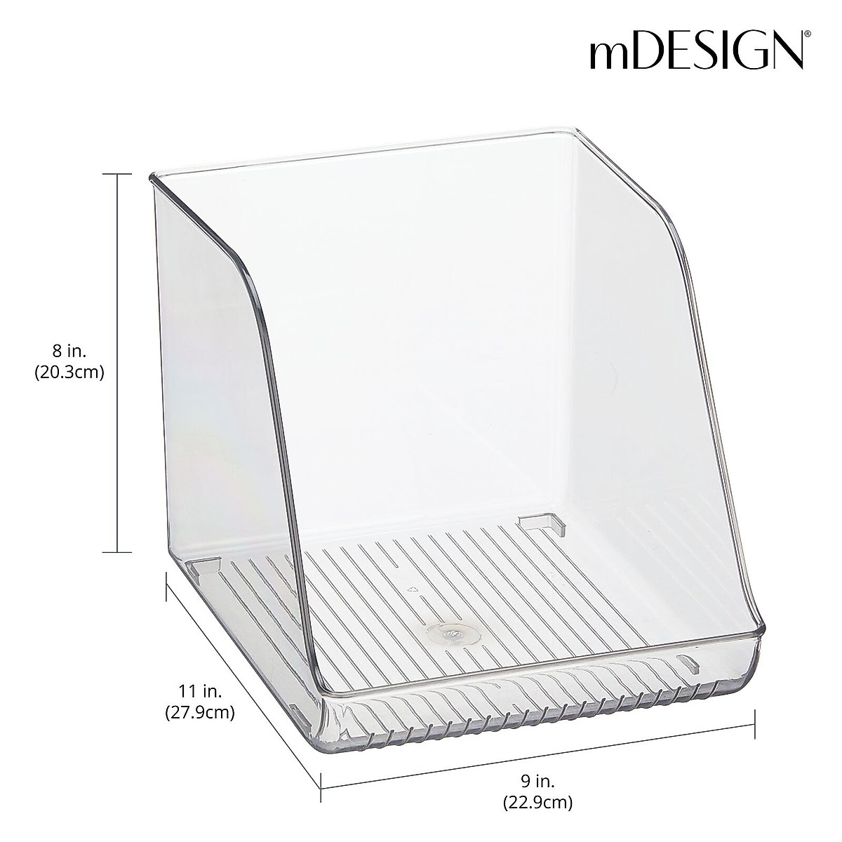 mDesign Tall Plastic Water Bottle Stackable Storage Organization Bin with Open Front for Kitchen Refrigerator, Freezer, Pantry, Holds 12 Bottled Drinks/Beverages, Ligne Collection, Clear
