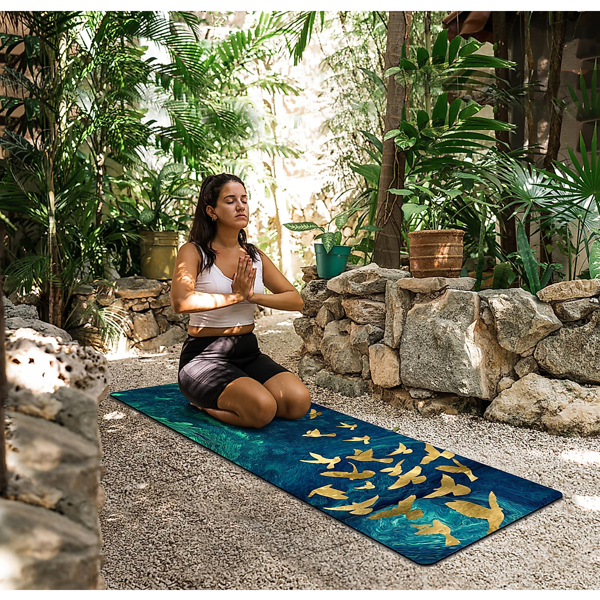 nuveti Printed Travel Yoga Mat-1/16 Inch Thick Non Slip Fitness Workout Mat with Carrying Bag, Foldable Lightweight Suede & Natural Rubber Yoga Mat for Yoga Pilates and Fitness 72" L x 24" W x 1.5mm