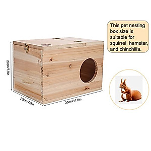 SALUTUYA Wood Nesting House, Squirrel Nesting Box Squirrel House Wear Resistant Mating Breeding Box Nesting for Chinchilla Squirrel Hamster