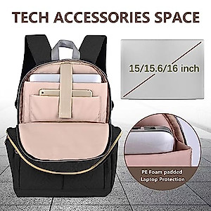 HXLGMD 15.6 Inch Laptop Backpack Purse for Women, Work Business Travel Computer Backpack with USB Charging Hole, Quilted Teacher Nurse Backpack College Bookbag Casual Daypack with Bottle Holder