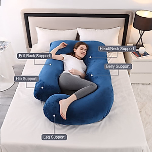 Maxport Pregnancy Pillows, U Shaped Full Body Pregnancy Pillows for Sleeping, Maternity Pillow with Removable Cover - Support for Head, Back, Belly, Hips, Legs for Pregnant Women, Navy Blue